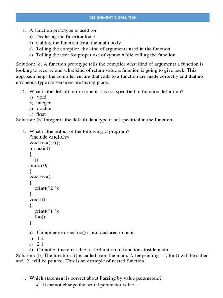 Assignment-8 Solution July 2019 | PDF | Parameter (Computer Programming) | Subroutine