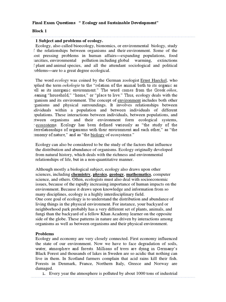 Ecology Final Exam | PDF | Ecology | Environmental Social Science