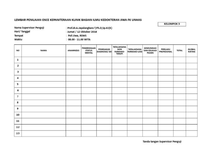 Lembar Nilai Osce Coass | PDF