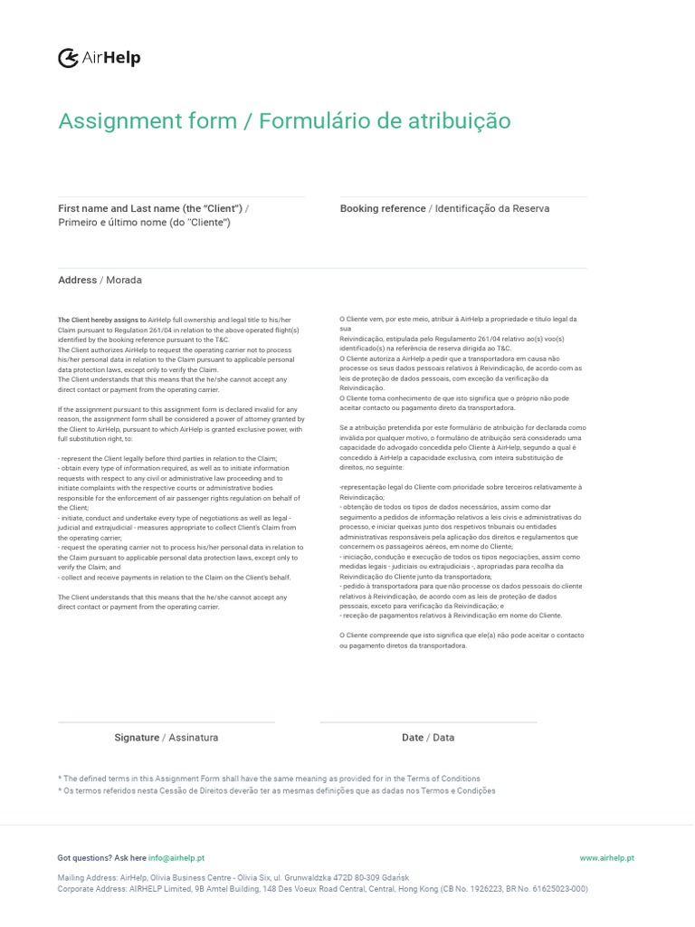 AirHelp Assignment Form PT | PDF | Thriller criminal | Judiciário ...