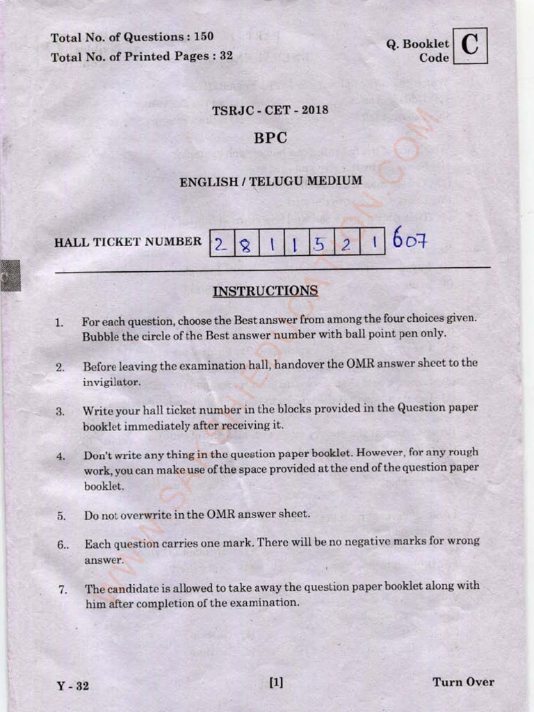 TSRJC QP Bipc 2018 PDF | PDF | Atoms | Chemistry