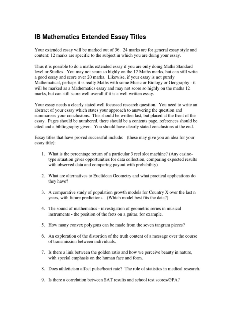 Maths Extended Essay Titles PDF | PDF | Mathematical Model | Teaching ...