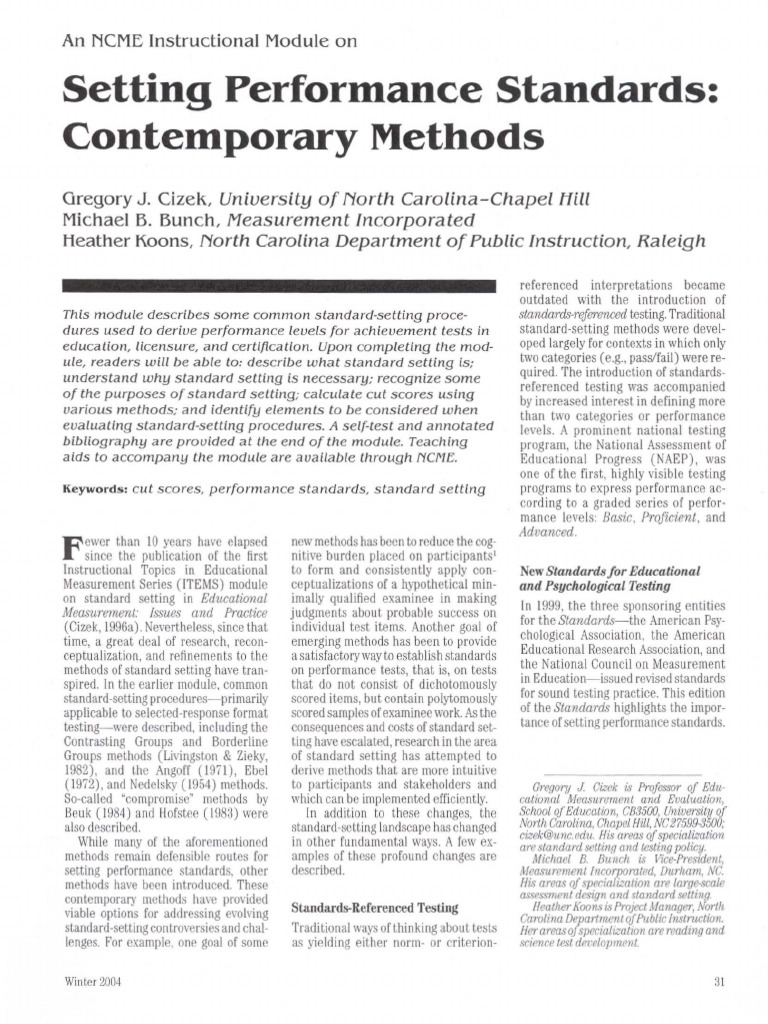 Setting Performance Standards Contemporary Methods Cizek Pdf Pdf Psychometrics