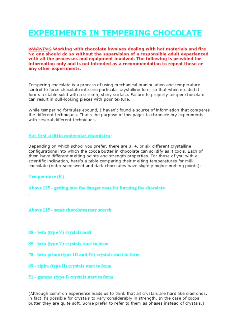 Experiments in Tempering Chocolate | PDF | Chocolate | Crystal