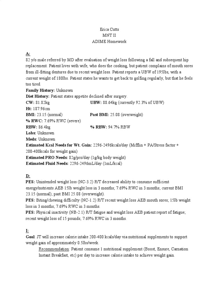 Adime Note Practice | PDF | Weight Gain | Weight Loss