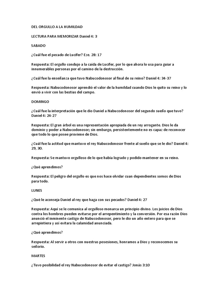 Del Orgullo A La Humildad PDF | PDF | Daniel (figura bíblica) | Orgullo