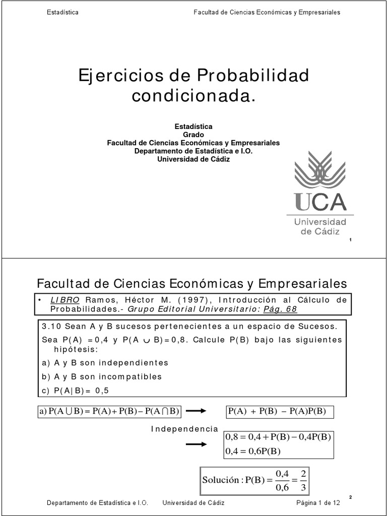 Ejercicios Probabilidad Condicionada | PDF | Probabilidad ...