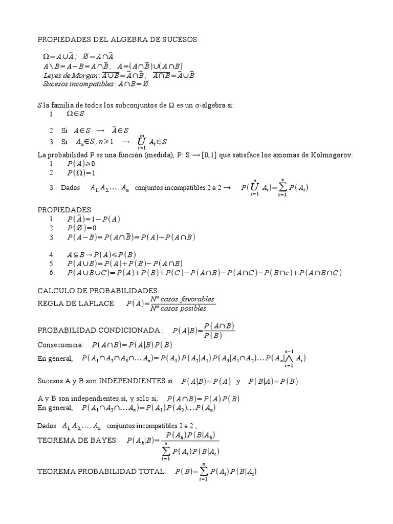 Formulario Probabilidades | PDF | Números | Teoría de probabilidad