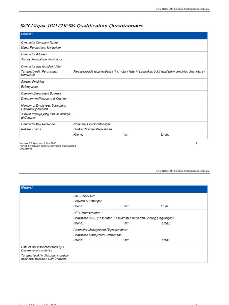 CHESM Qualification Questionnaire | PDF | Personal Protective Equipment ...