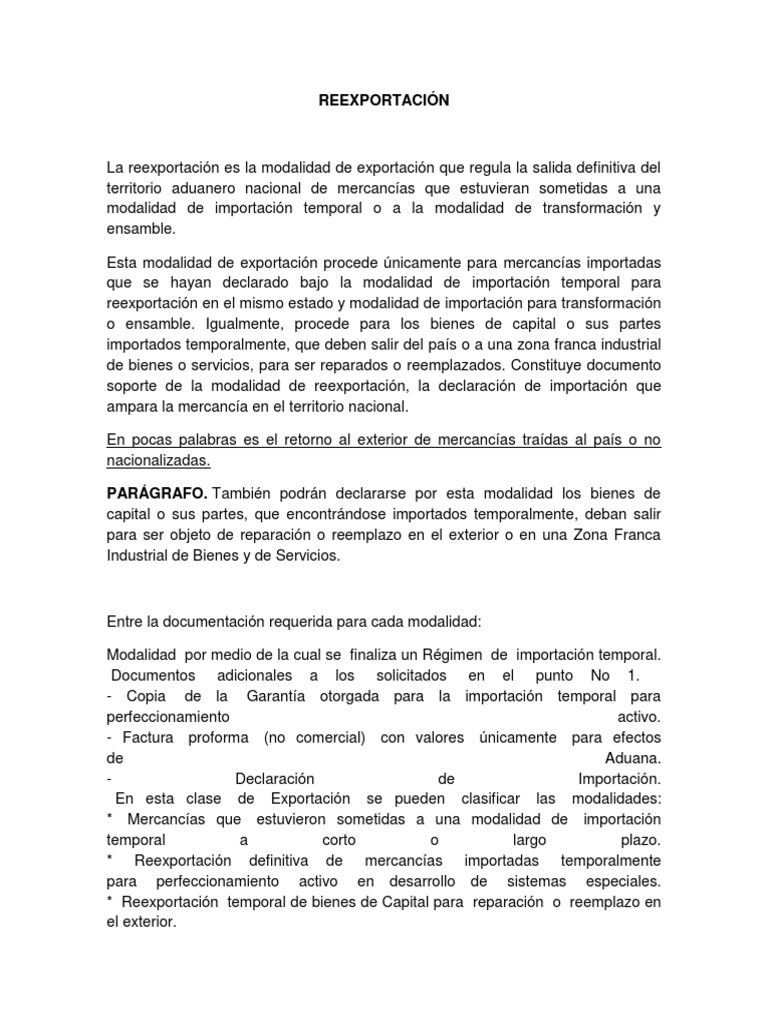 REEXPORTACIÓN Enfasis | PDF | Exportaciones | aduana
