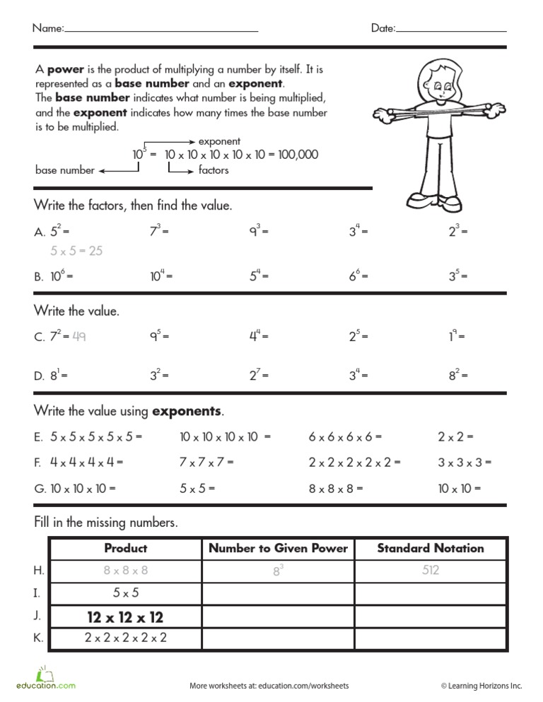 Power and Exponents Worksheet | PDF | Teaching Mathematics