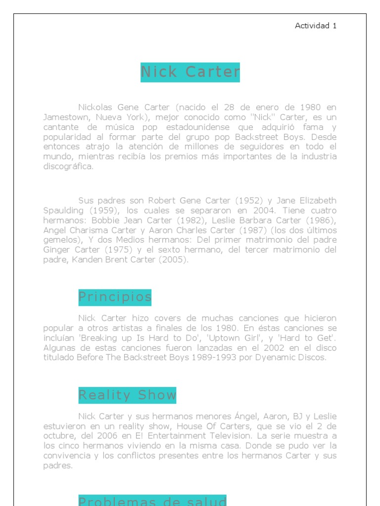 Nick Carter | PDF | Industria de la música | Música pop