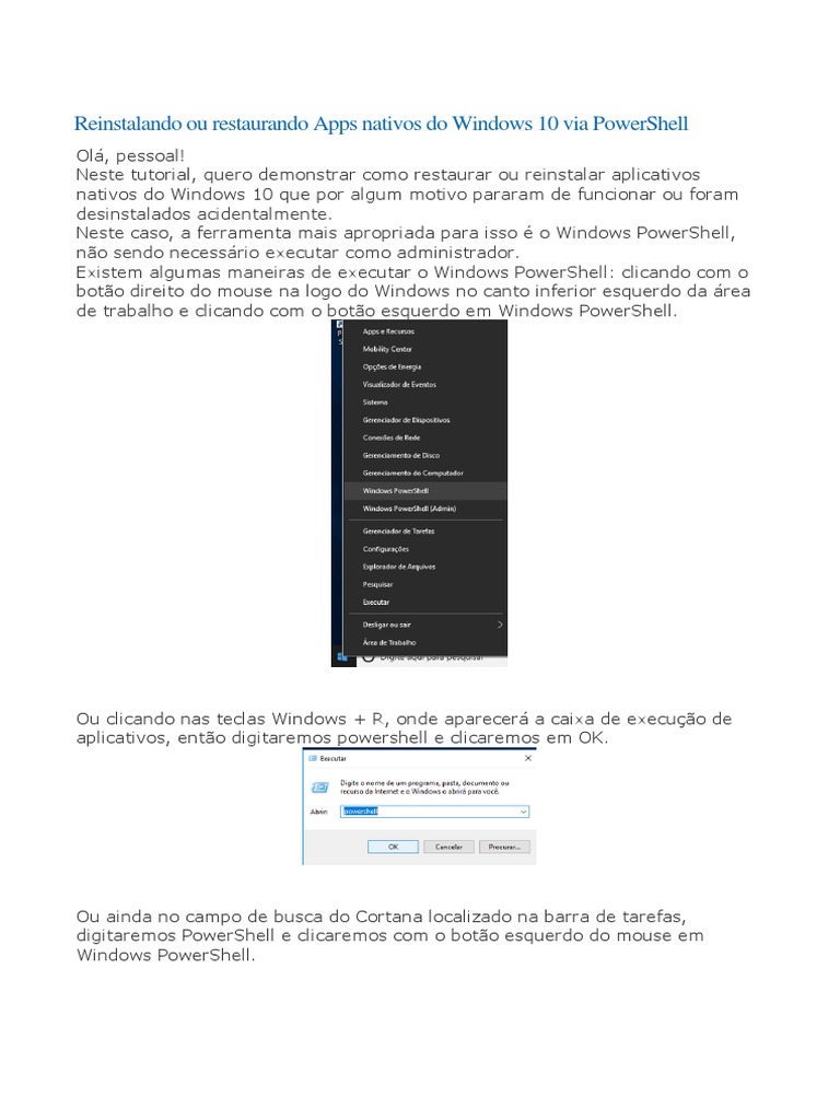 Reinstalando Ou Restaurando Apps Nativos Do Windows 10 Via PowerShell | PDF