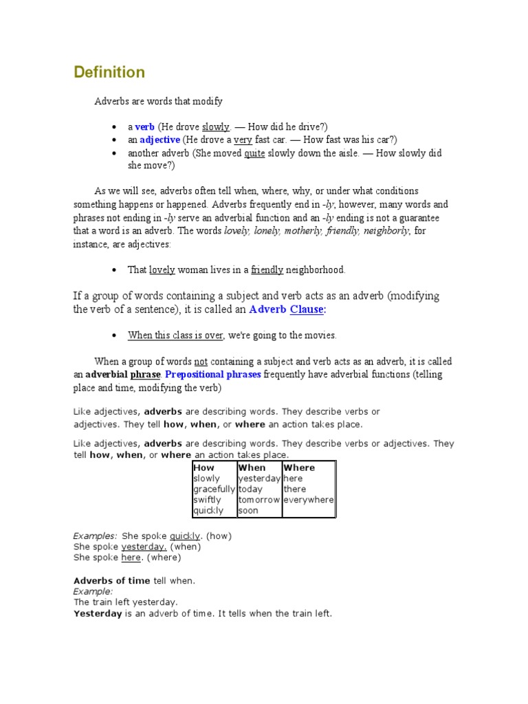 Understanding Adverbs: Their Functions and Common Types | PDF | Adverb ...