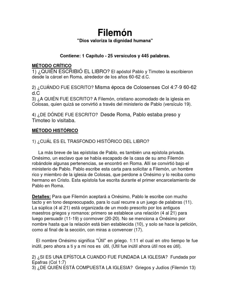 Filemón boaquejo dos | PDF | Epístola a Filemón | Pablo el apóstol
