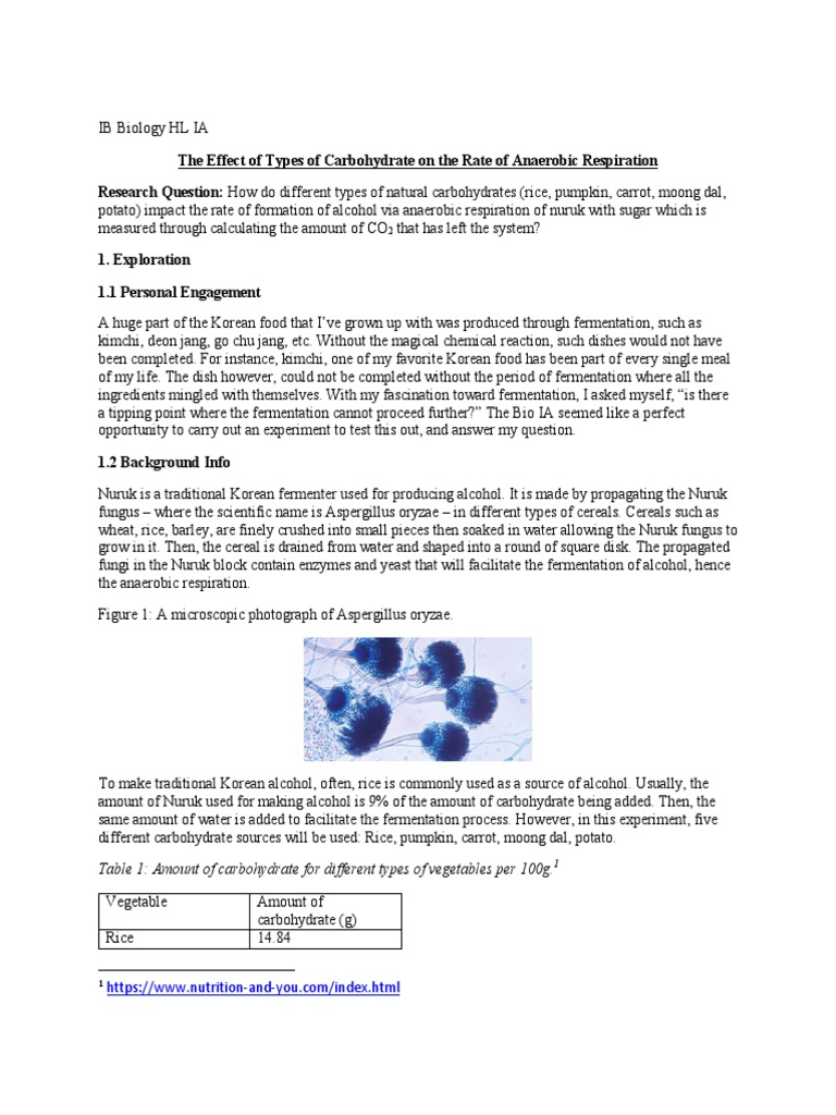 IB Bio HL IA: Effect of Carbs on Anaerobic Respiration