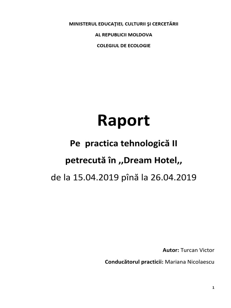 Raport Practica Hotel Corectat | PDF