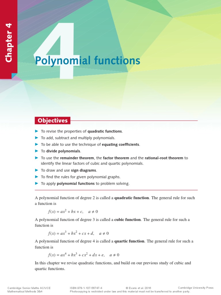 Chapter 4 Polynomial Functions PDF | PDF | Quadratic Equation ...