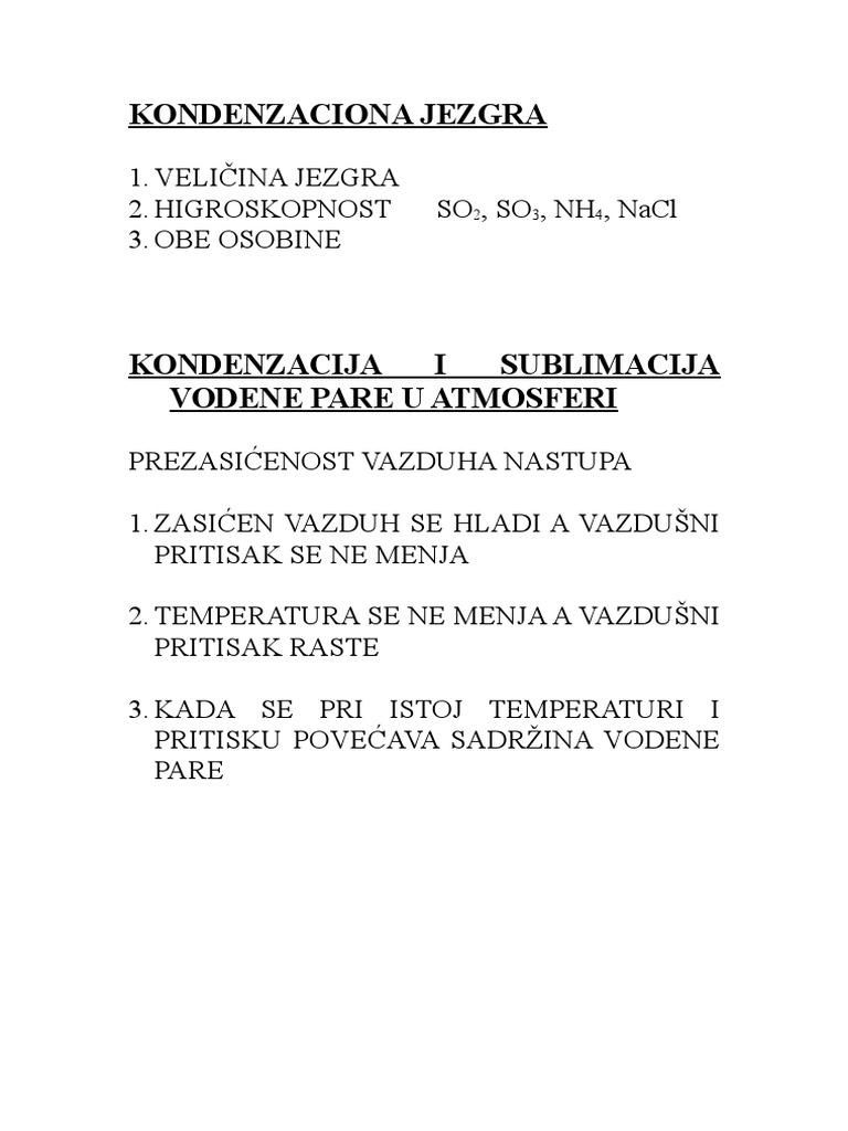 Kondenzacija I Sublimacija Vodene Pare U Atmosferi | PDF