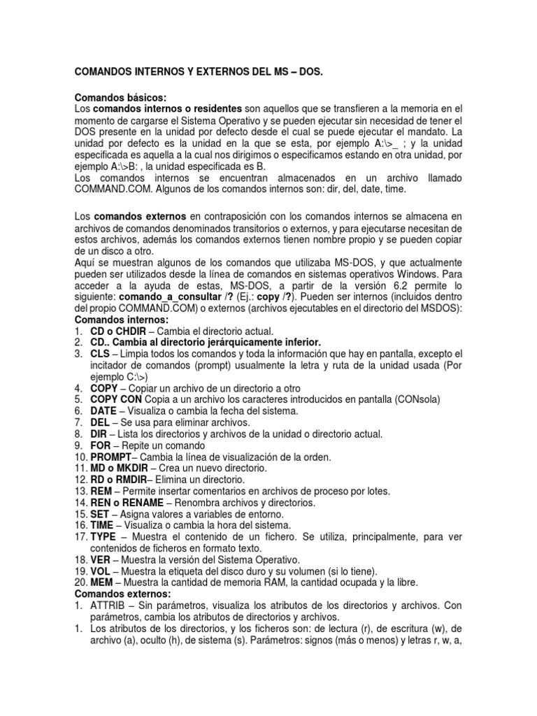 Comandos Internos y Externos Del MS | PDF | Datos de computadora ...
