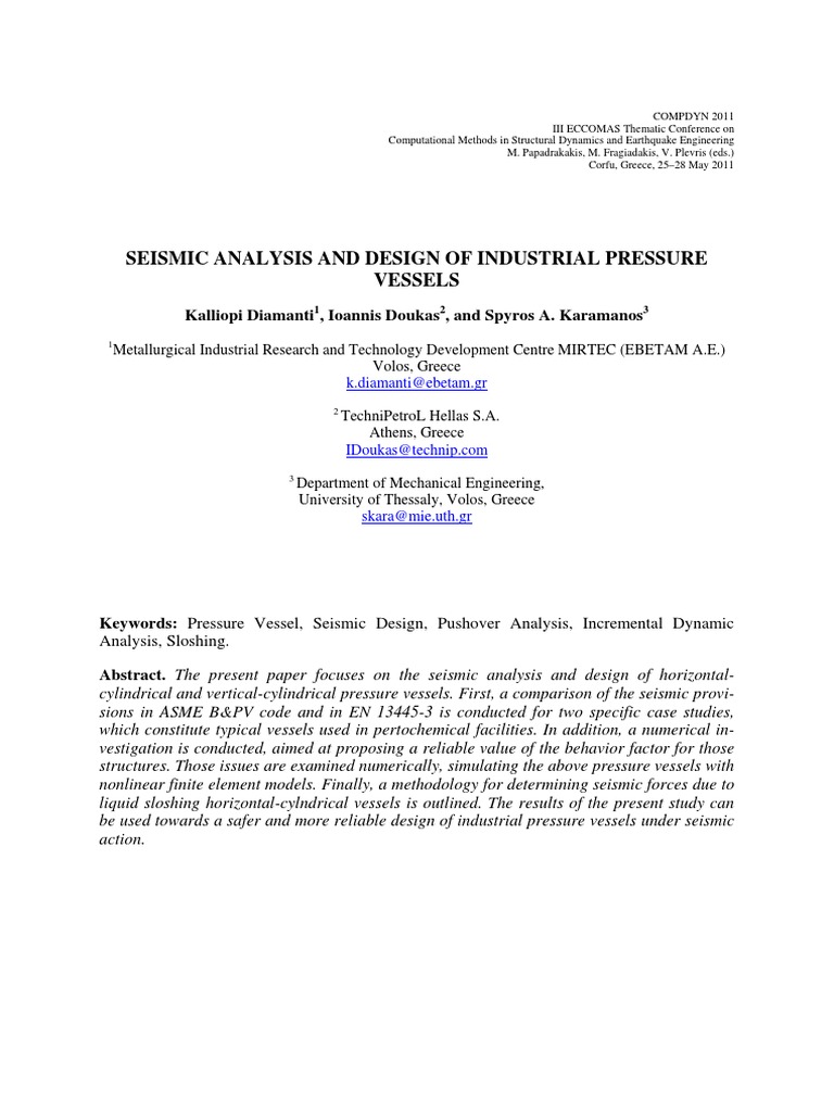 Seismic Analysis and Design of Industrial Pressure Vessels | PDF | Buckling | Deformation ...