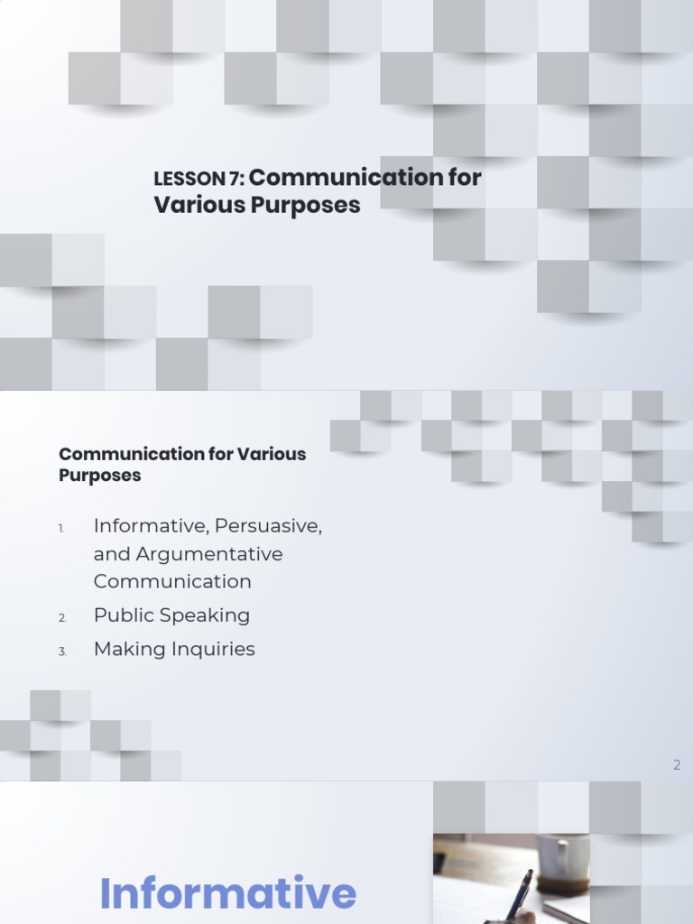 Lesson 7 Communication in Various Purposes PDF | PDF | Public Speaking ...