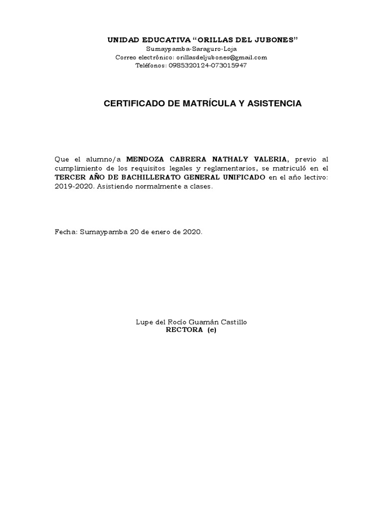 Certificado de Matricula 1 | PDF
