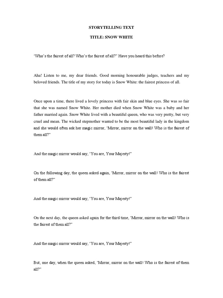 Snow White Storytelling Script | PDF | Snow White