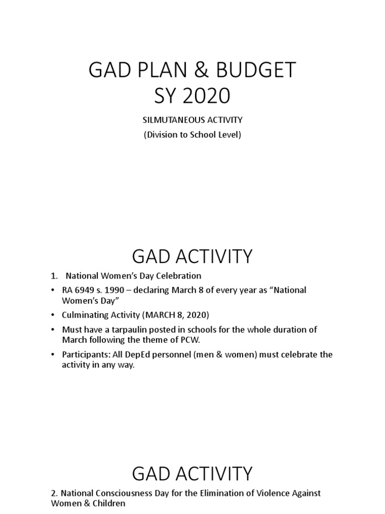 Gad Plan & Budget | PDF | Gender | Gender Studies