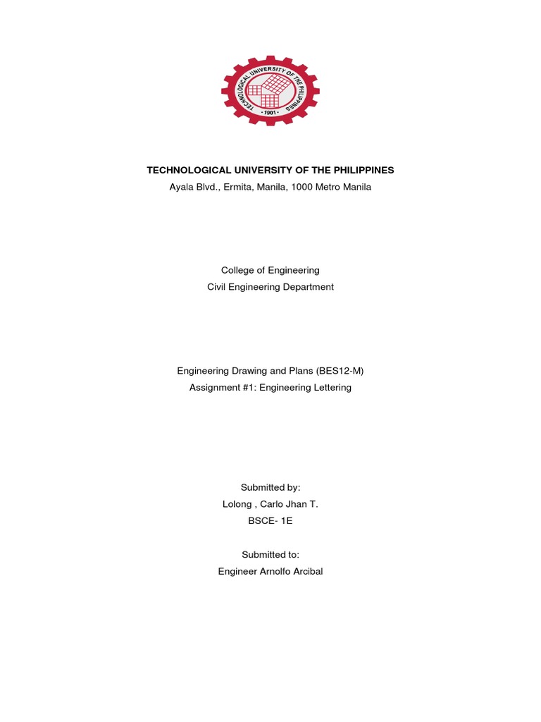 Tup Engineering Lettering Assign 1 | PDF | Drawing | Technical Drawing