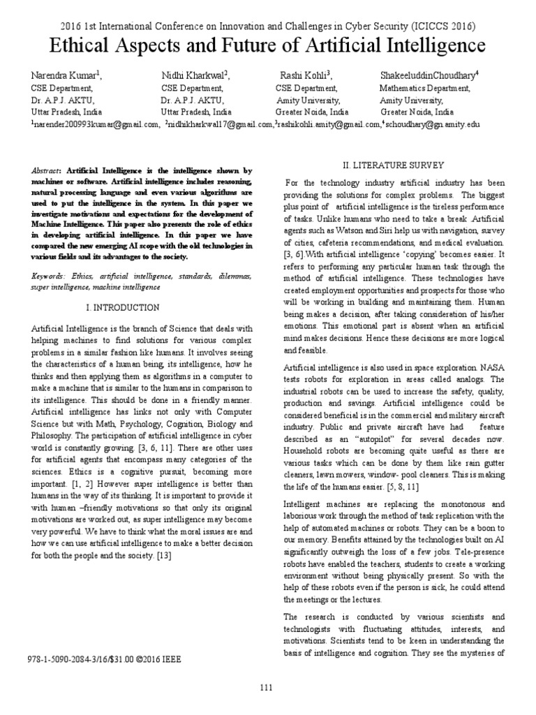 Ethical Aspects and Future of Artificial Intelligence | PDF ...