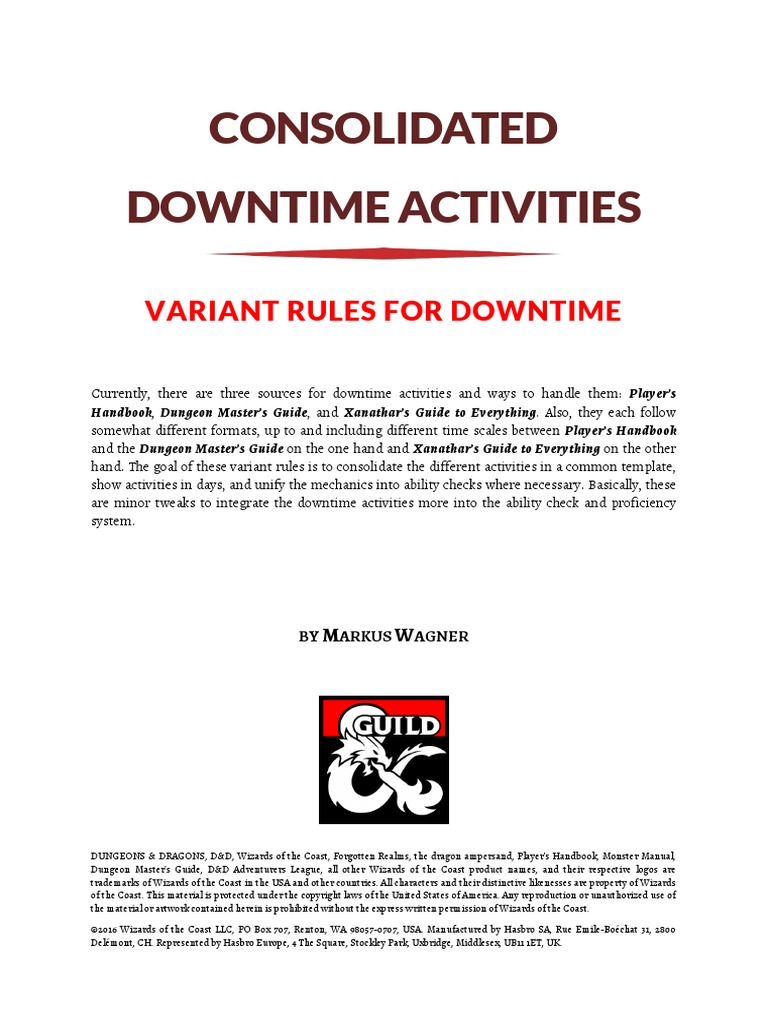 Consolidated Downtime Activities PDF | PDF | Role Playing Games ...