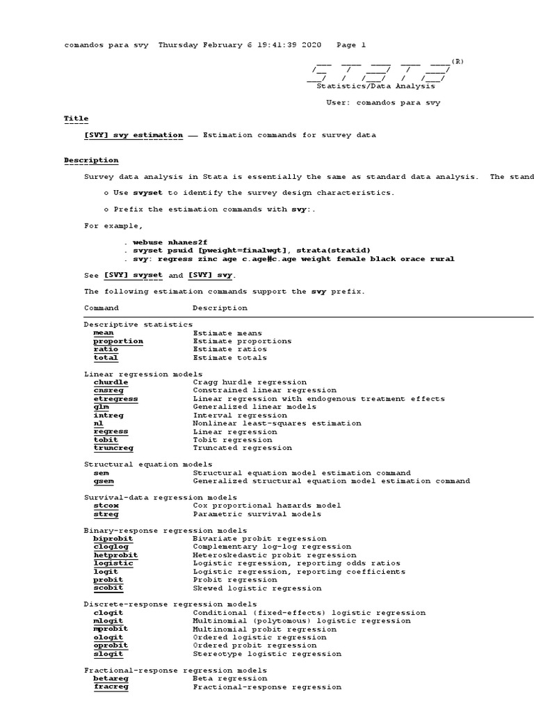 Comando Svy Stata | PDF | Logistic Regression | Regression Analysis