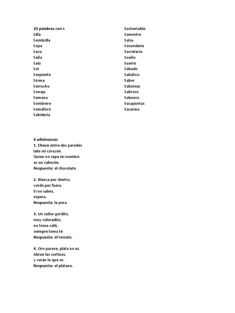 20 Palabras que Empiezan con S | PDF | Poesía | Libros para adolescentes