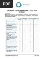 DASS 21 With Scoring Sheet PDF | PDF | Major Depressive Disorder | Anxiety