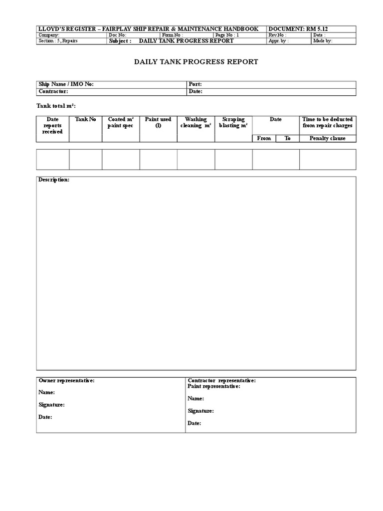 05 - 12 Daily Tank Progress Report | PDF