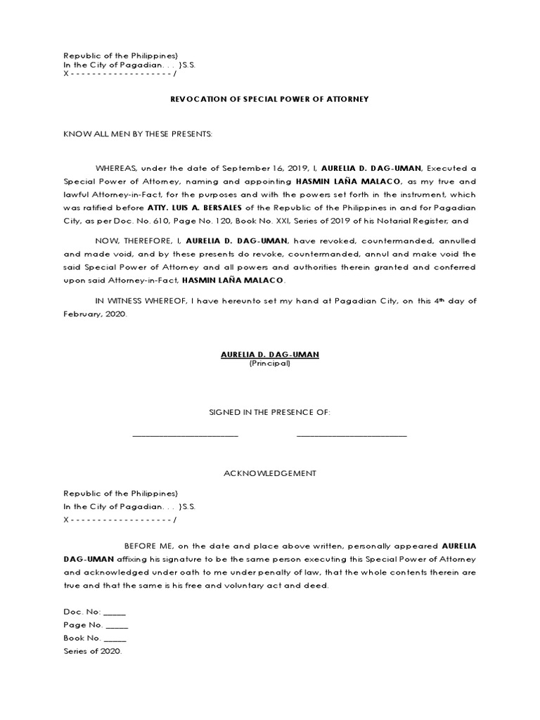 Affidavit of Revocation of SPA | PDF