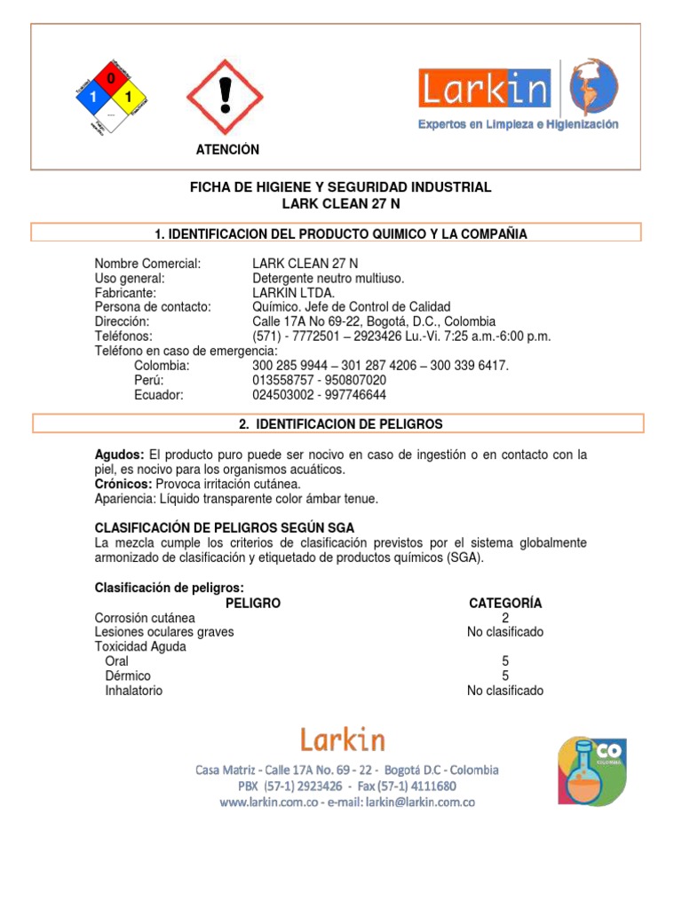 FHS Lark Clean 27N | PDF | Toxicología | Agua