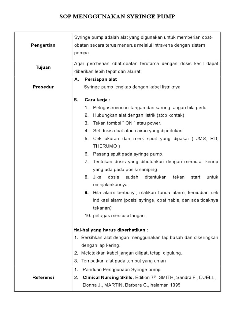 Sop Syringe Pump | PDF