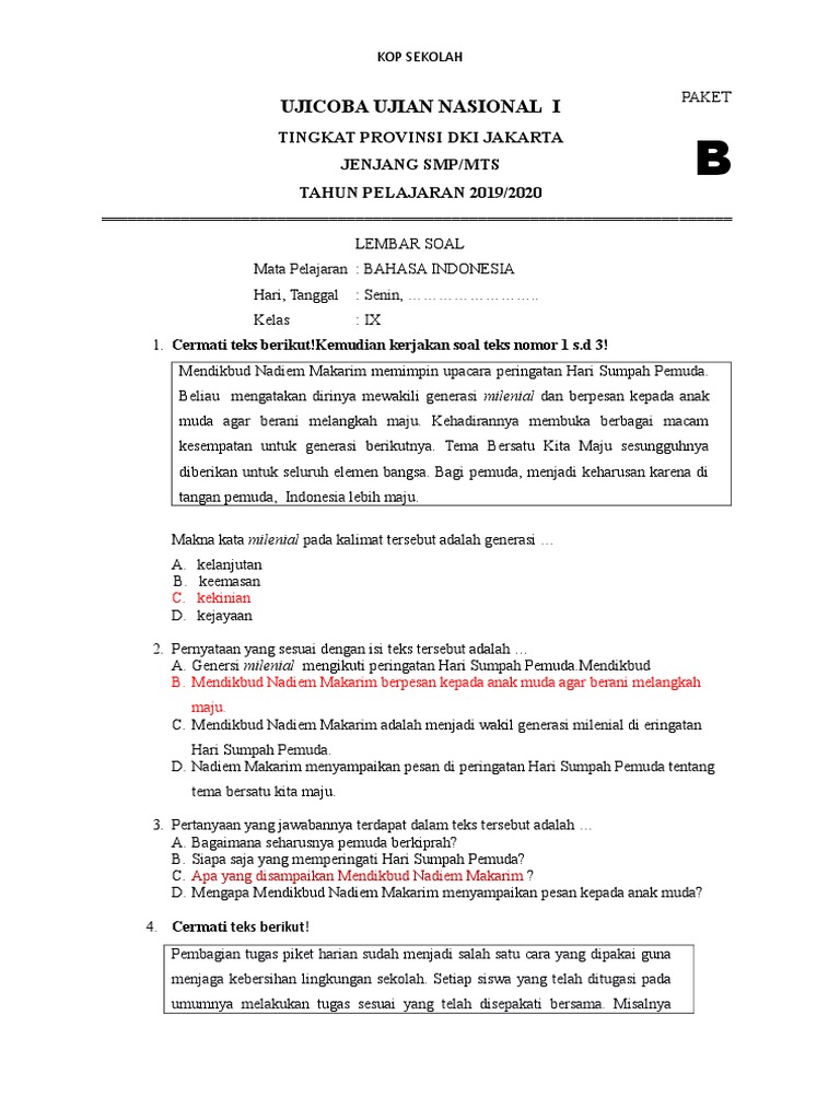 Soal Ucun 1 Bi Paket B | PDF