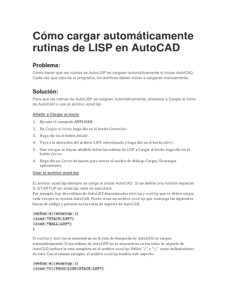 Cómo Cargar Automáticamente Rutinas de LISP en AutoCAD | PDF