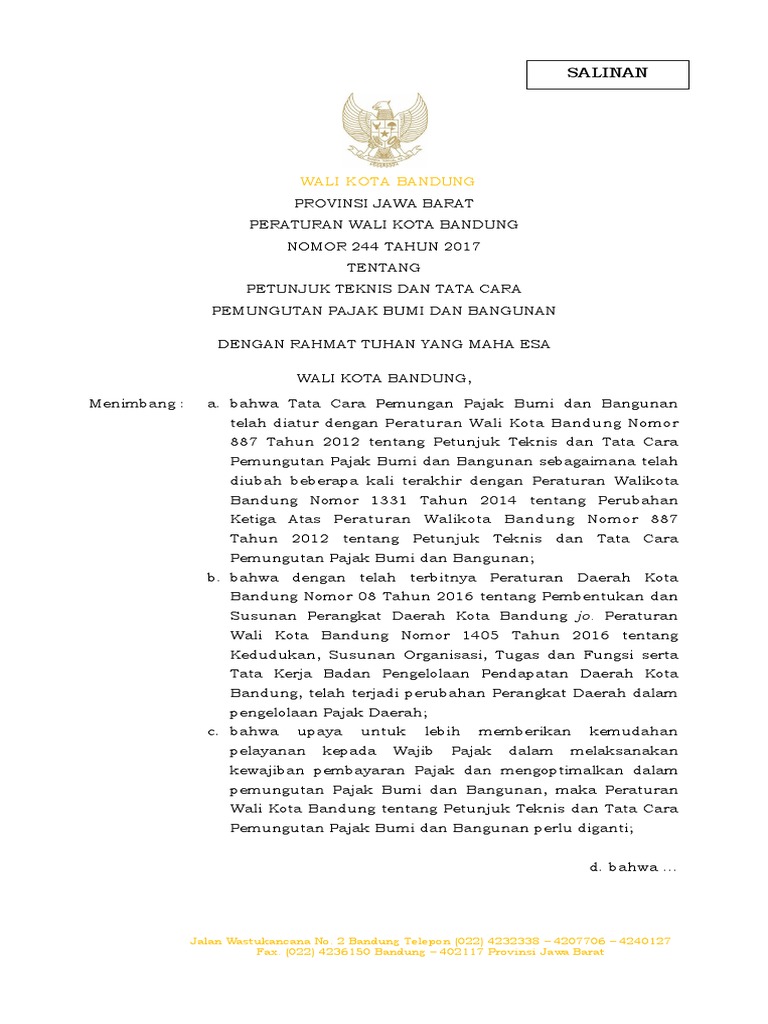 Perwal Kota Bandung No. 244 TAHUN 2017 PDF | PDF