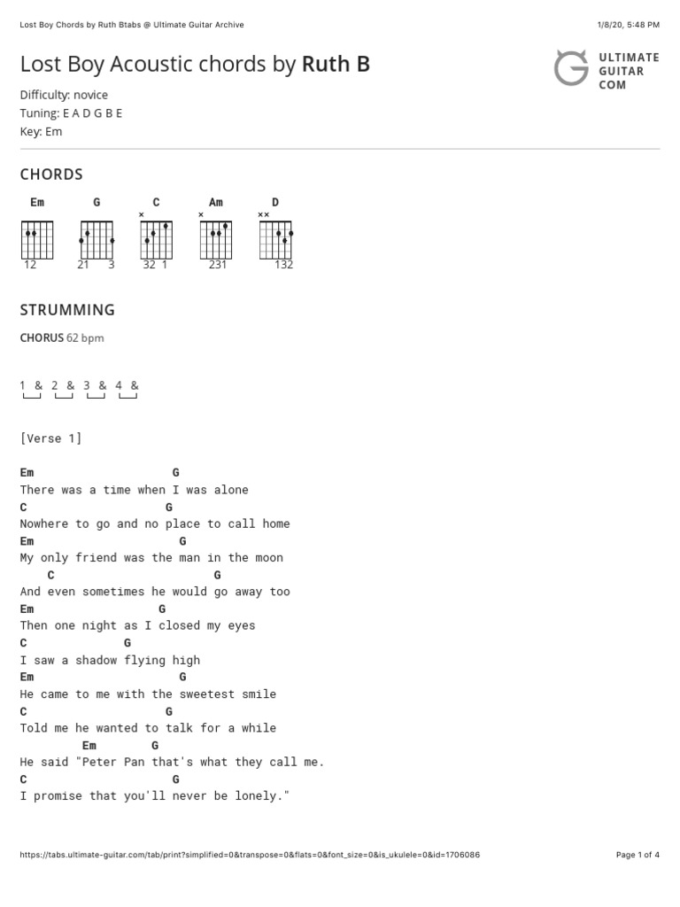 Lost Boy Chords by Ruth B | PDF | Lost Boys (Peter Pan) | Peter Pan