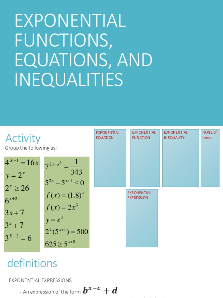 Exponential Functions, Equations, and Inequalities | PDF