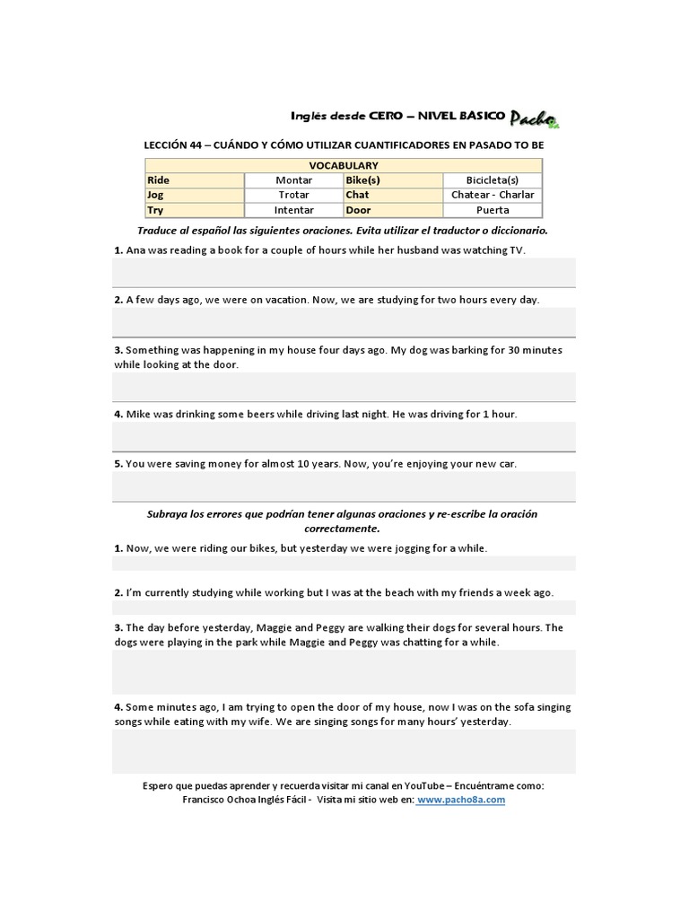 Lección 44 - Cuándo y Cómo Usar For y Ago Con Cuantificadores en Pasado ...