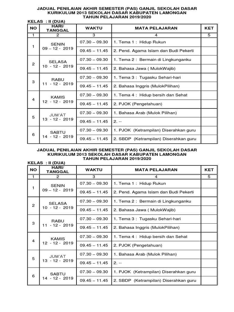 Jadual Penilaian Akhir Semester | PDF