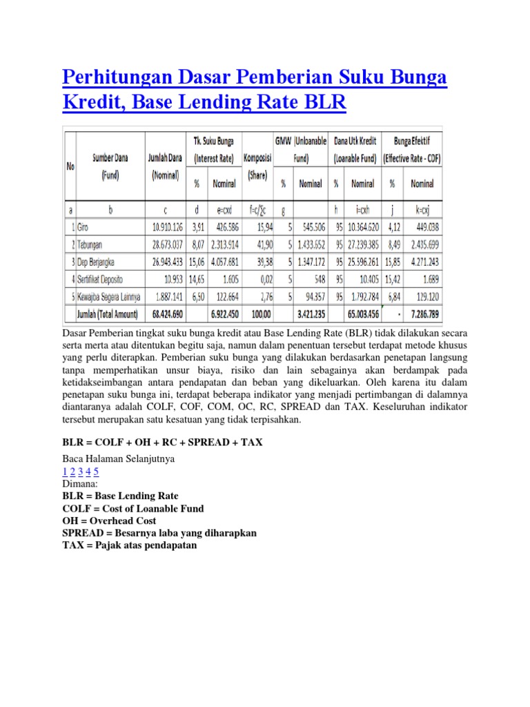 Perhitungan Dasar Pemberian Suku Bunga Kredit | PDF