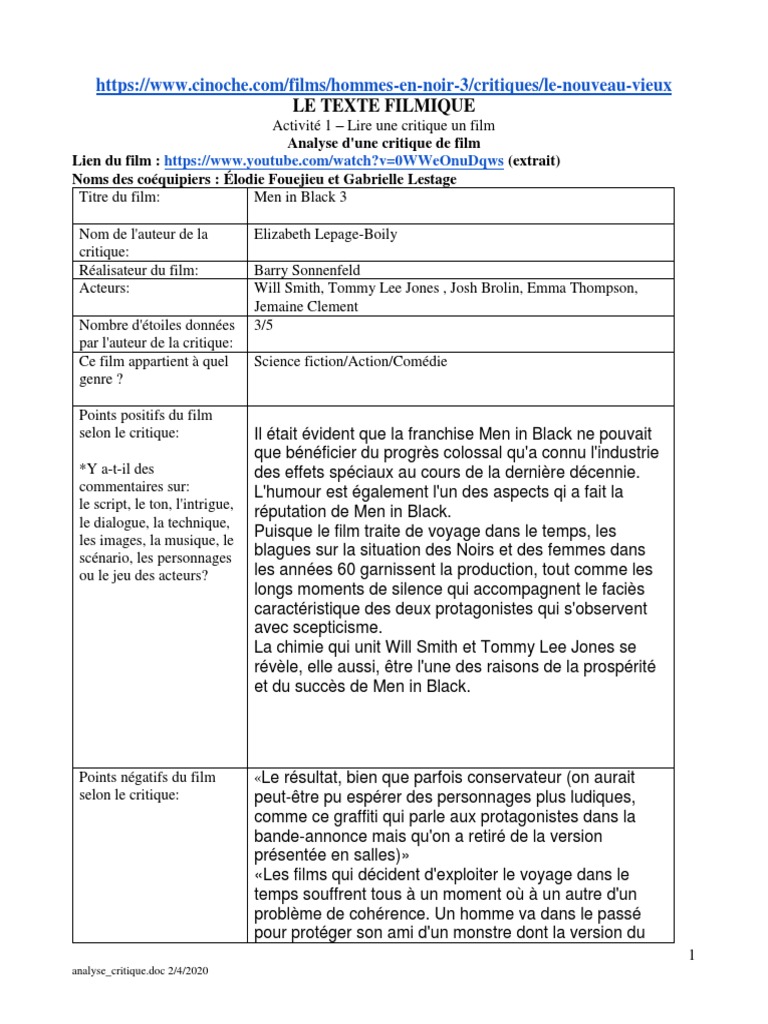 Analyse Critique de Film | PDF | Cinématographie