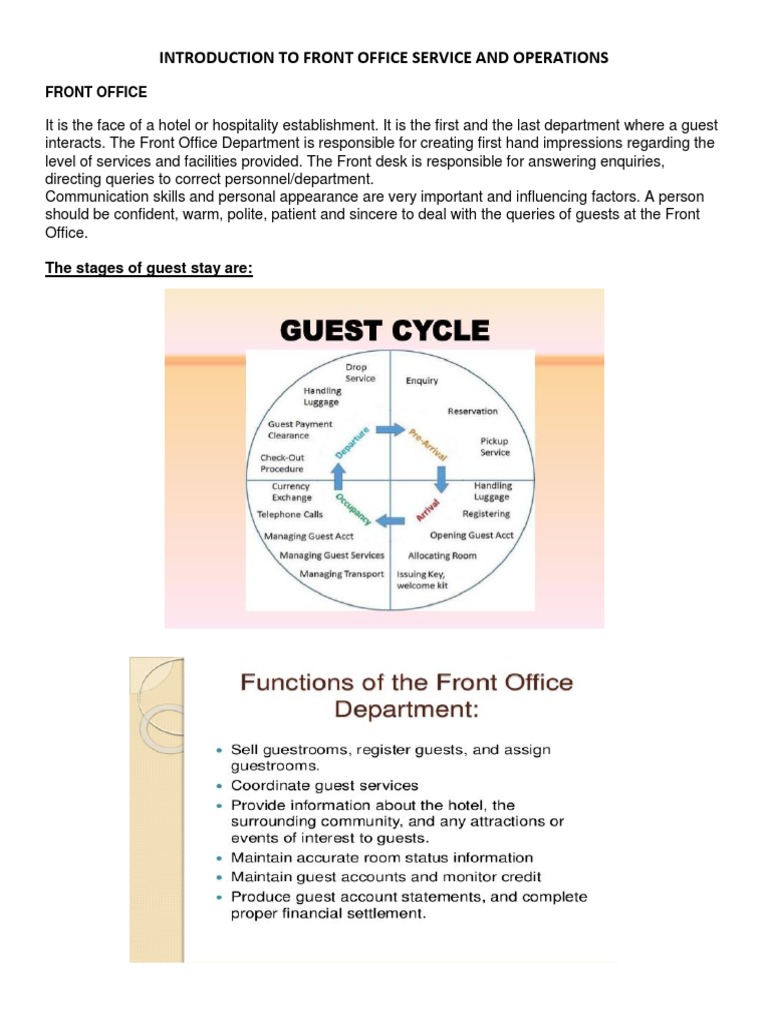Introduction To Front Office Service and Operations | PDF | Hotel ...