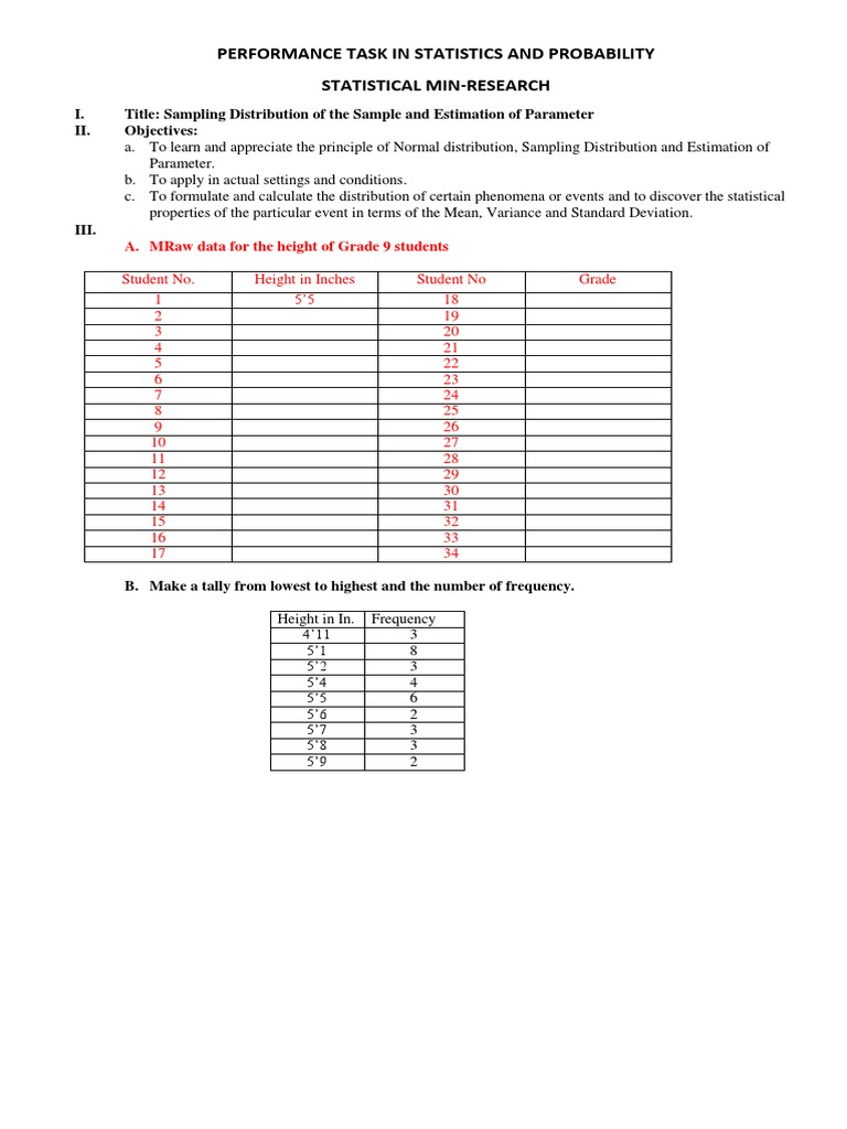 Performance Task in Statistics and Probability | PDF | Mean | Standard ...